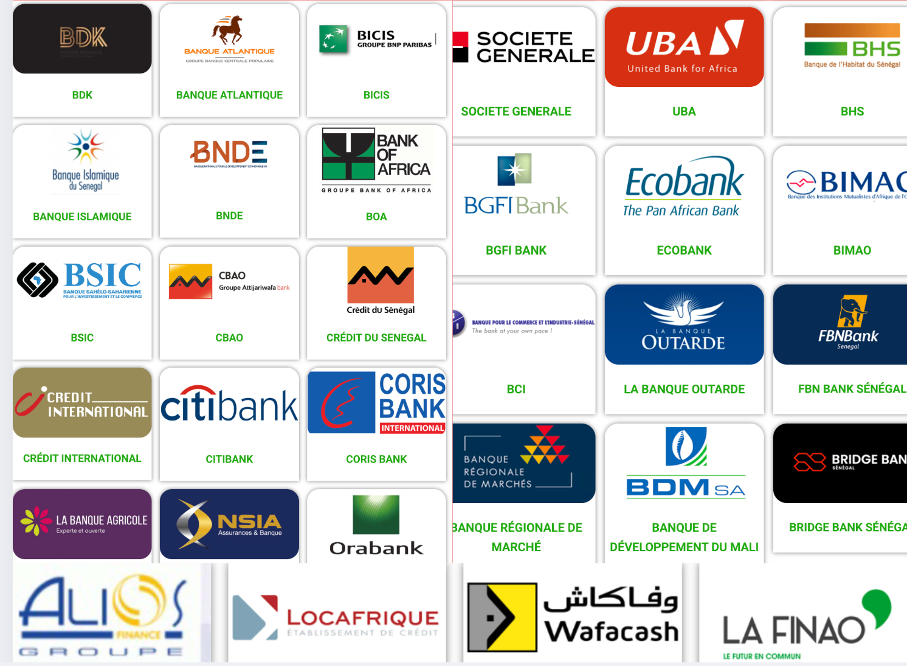 Liste des Banques et établissements financiers au Sénégal